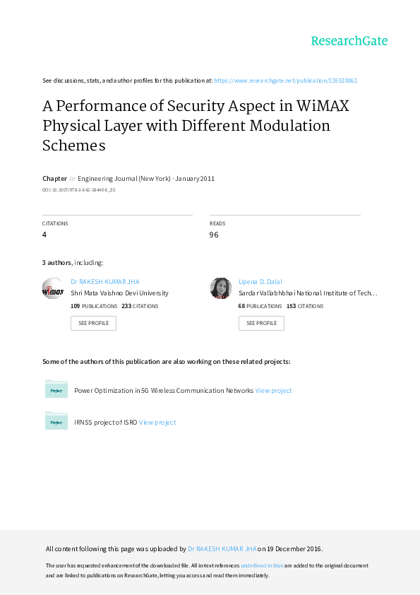 (PDF) A Performance of Security Aspect in WiMAX Physical Layer with Different Modulation Schemes