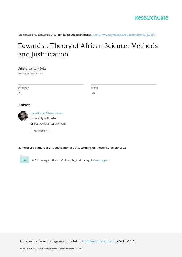 (PDF) Towards a Theory of African Science: Methods and Justification