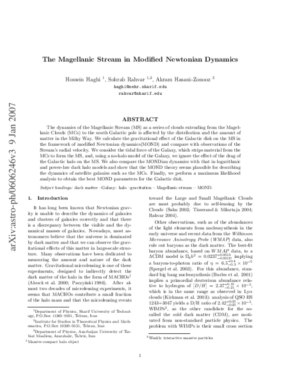 (PDF) The magellanic stream in modified newtonian dynamics