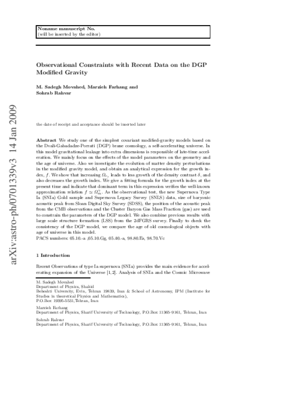 (PDF) Observational Constraints with Recent Data on the DGP Modified Gravity