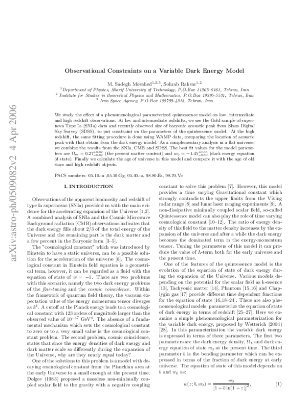 (PDF) Observational constraints on a variable dark energy model