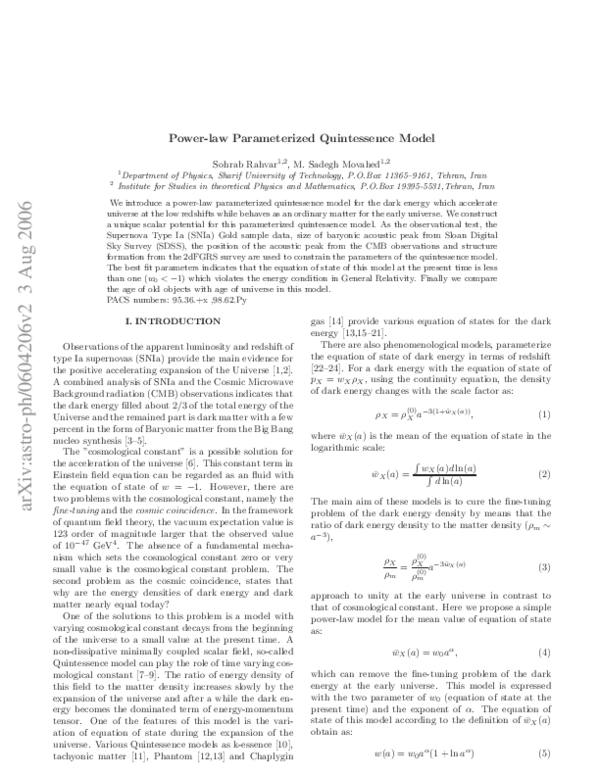 (PDF) Power-law parametrized quintessence model