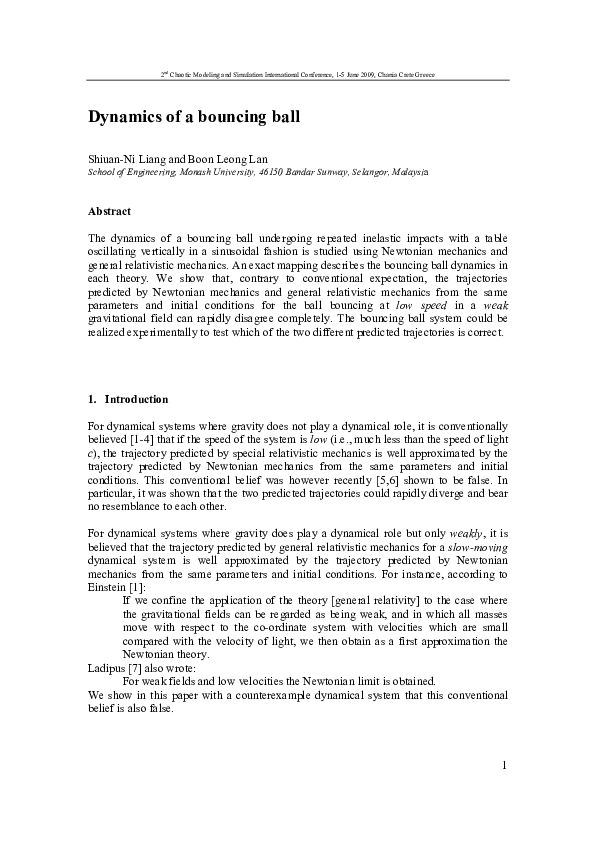 (PDF) Dynamics of a Bouncing Ball