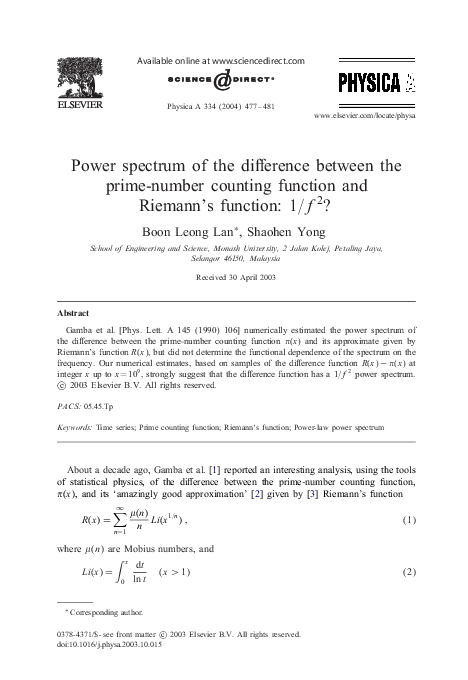 (PDF) Power spectrum of the difference between the prime-number ...
