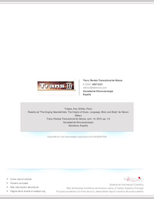 (PDF) Reseña de "The Singing Neanderthals. The Origins of Music ...