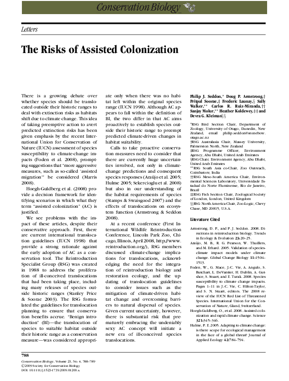 (PDF) The risks of assisted colonization