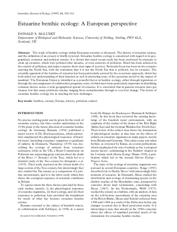 (PDF) Estuarine benthic ecology: A European perspective