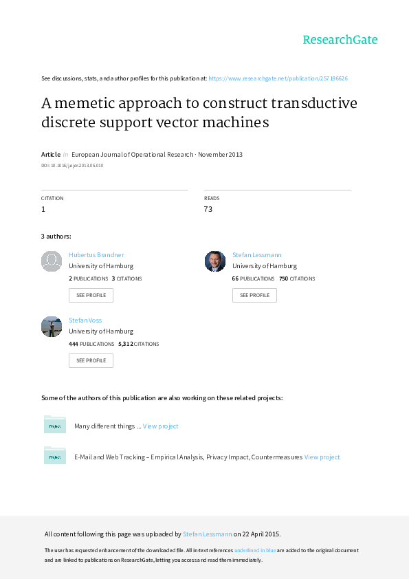 (PDF) A memetic approach to construct transductive discrete support vector machines | Stefan ...