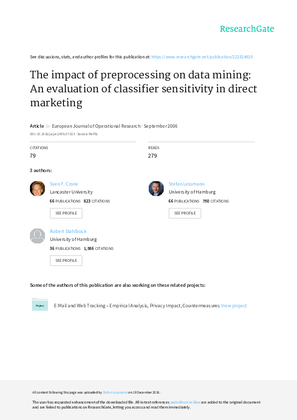 Pdf The Impact Of Preprocessing On Data Mining An Evaluation Of Support Vector Machines And