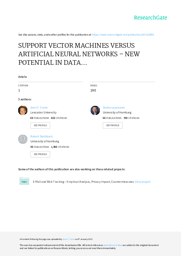 (PDF) Support vector machines versus artificial neural networks - new ...