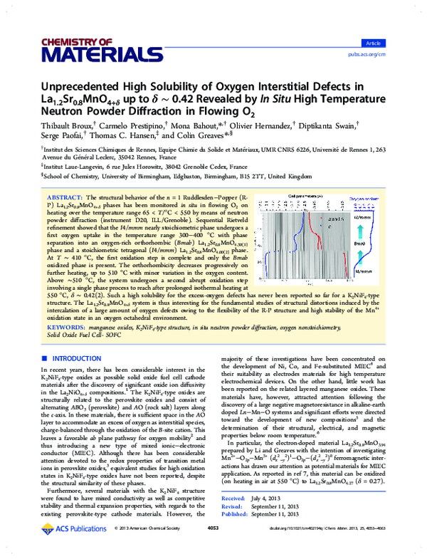 (PDF) Neutron Diffraction and DFT Studies of Oxygen Defect and ...