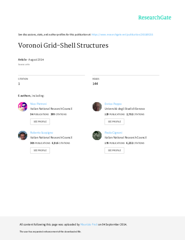 (PDF) Voronoi Grid-Shell Structures | Maurizio Froli - Academia.edu