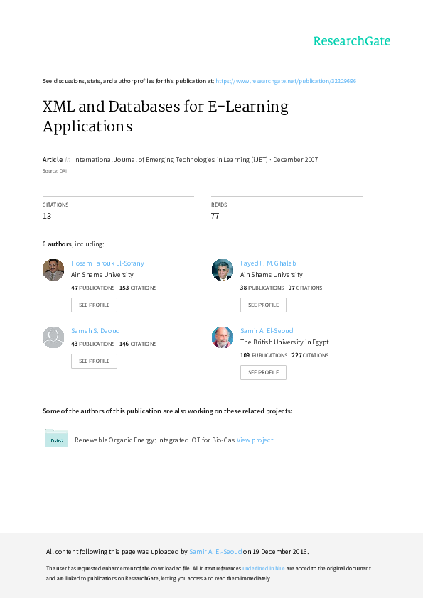 (PDF) XML and Databases for E-Learning Applications