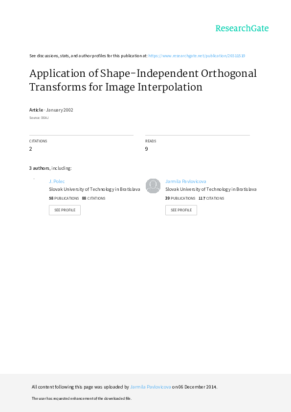 (PDF) Application of Shape-Independent Orthogonal Transforms for Image Interpolation
