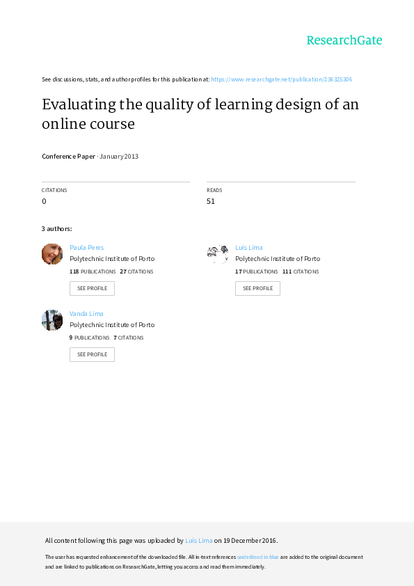 (PDF) Evaluating the quality of learning design of an online course