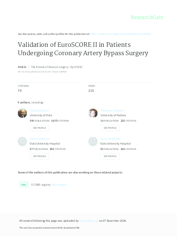 (PDF) Validation of EuroSCORE II in Patients Undergoing Coronary Artery ...