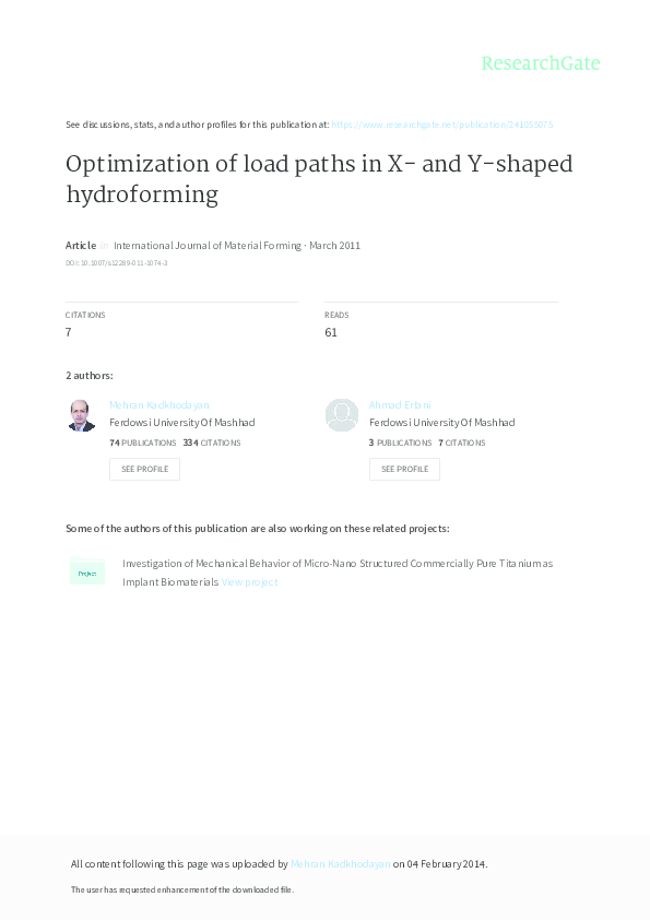 (PDF) Optimization of load paths in X-and Y-shaped hydroforming