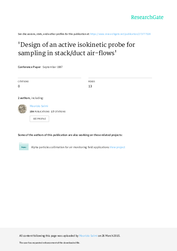 (PDF) Design of an active isokinetic probe for sampling in stack/duct ...