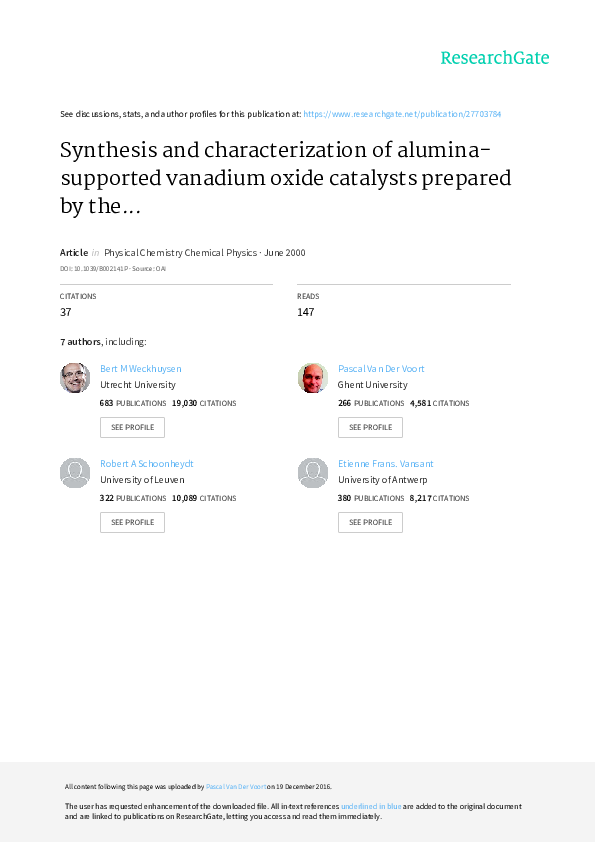 (PDF) Synthesis and characterization of alumina-supported vanadium ...