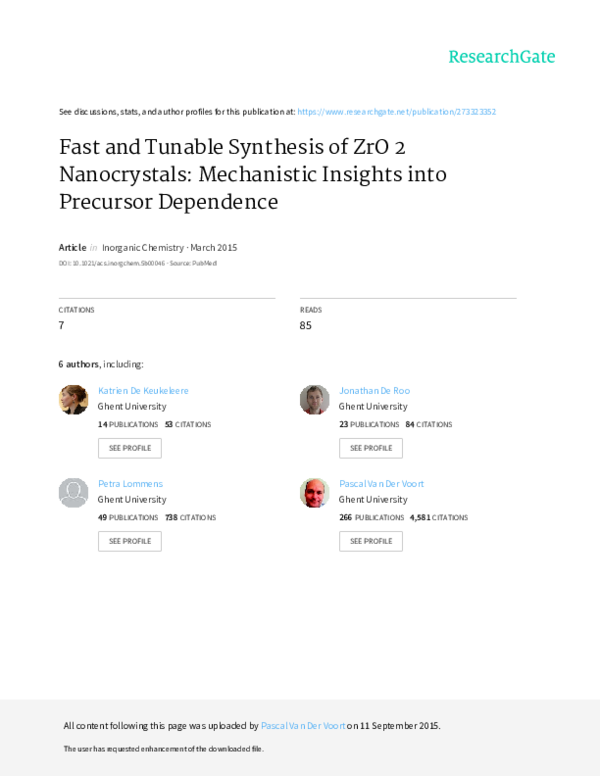 (PDF) Fast and Tunable Synthesis of ZrO2 Nanocrystals: Mechanistic ...