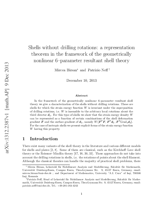 (PDF) Shells without drilling rotations: A representation theorem in the framework of the ...