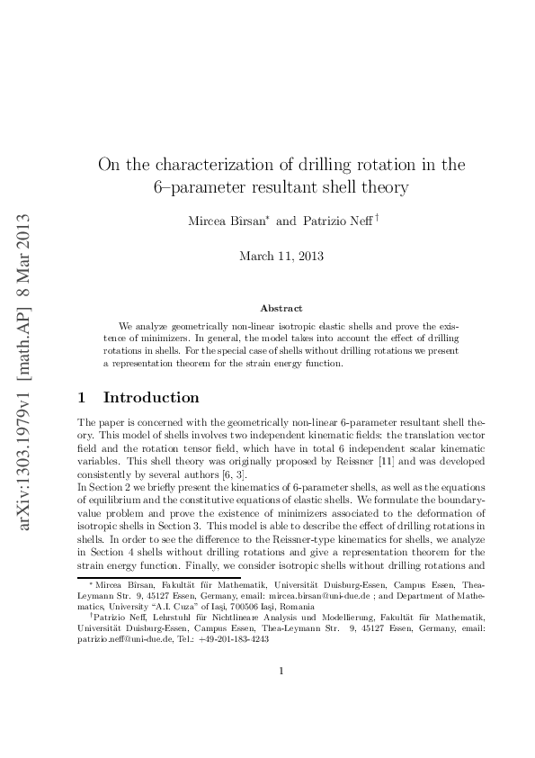 (PDF) On the characterization of drilling rotation in the 6-parameter resultant shell theory
