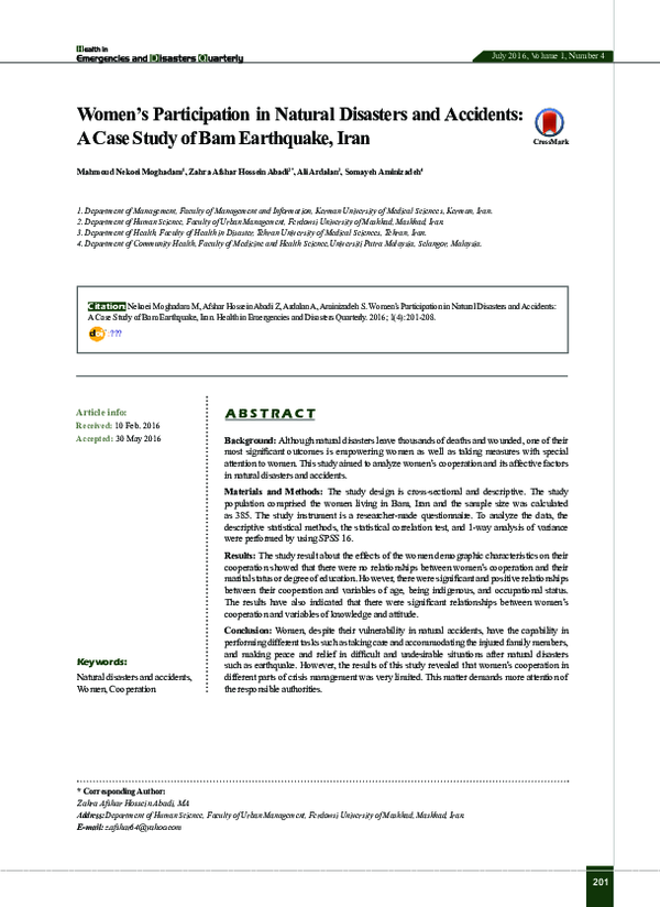 (PDF) Women’s Participation in Natural Disasters and Accidents: A Case ...
