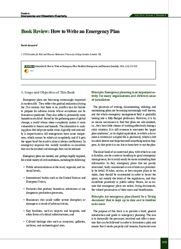 (PDF) Book Review: How to Write an Emergency Plan