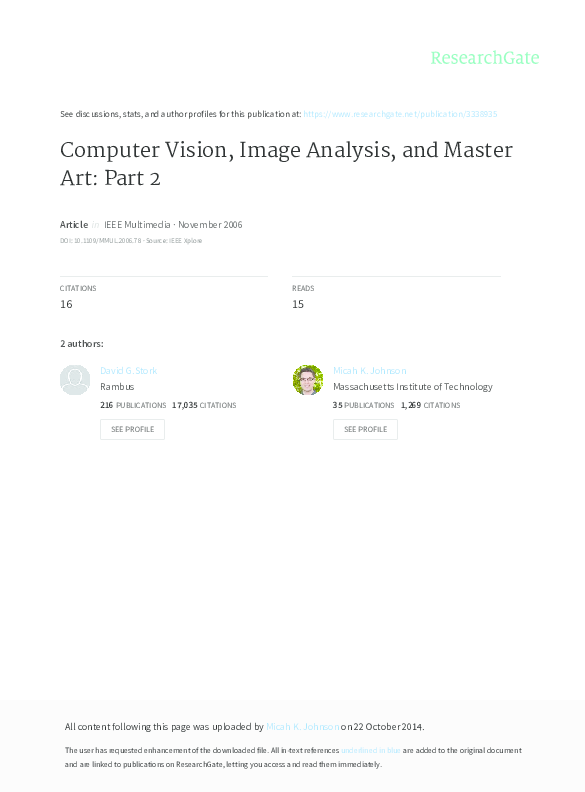 (PDF) Computer vision, image analysis, and Master Art: Part 3