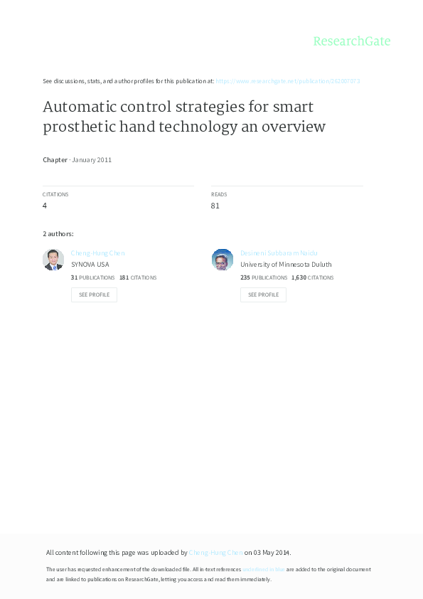 (PDF) Automatic control strategies for smart prosthetic hand technology ...
