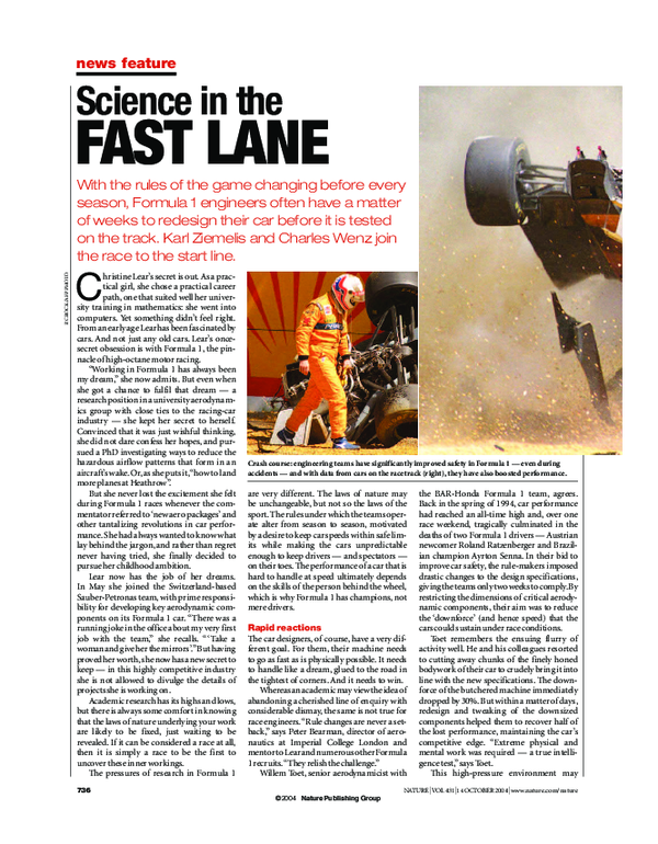 (PDF) Formula 1 racing: Science in the fast lane