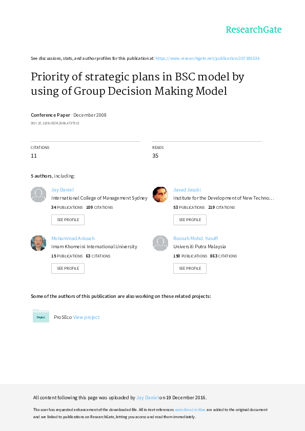 (PDF) Priority of strategic plans in BSC model by using of Group ...