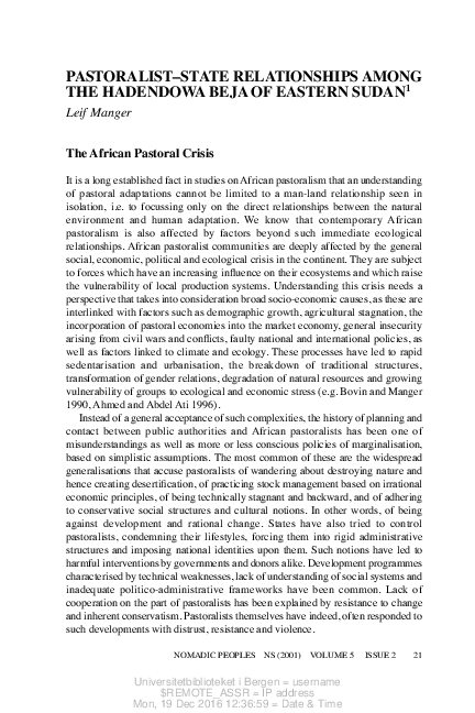 (PDF) Pastoralist State Relationships among the Hadendowa Beja of ...