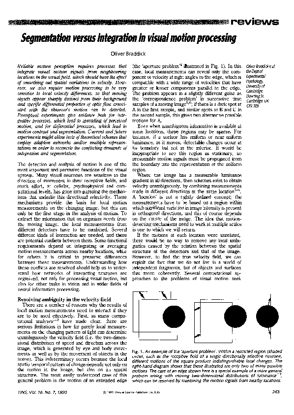 (PDF) Segmentation versus integration in visual motion processing