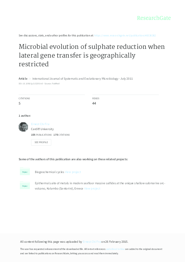 (PDF) Microbial evolution of sulphate reduction when lateral gene transfer is geographically ...