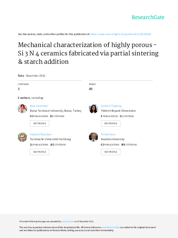 (PDF) Mechanical characterization of highly porous beta-Si3N4 ceramics ...
