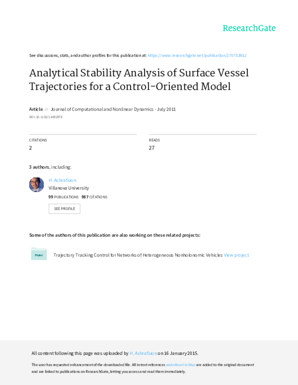 (PDF) Analytical Stability Analysis of Surface Vessel Trajectories for a Control-Oriented Model