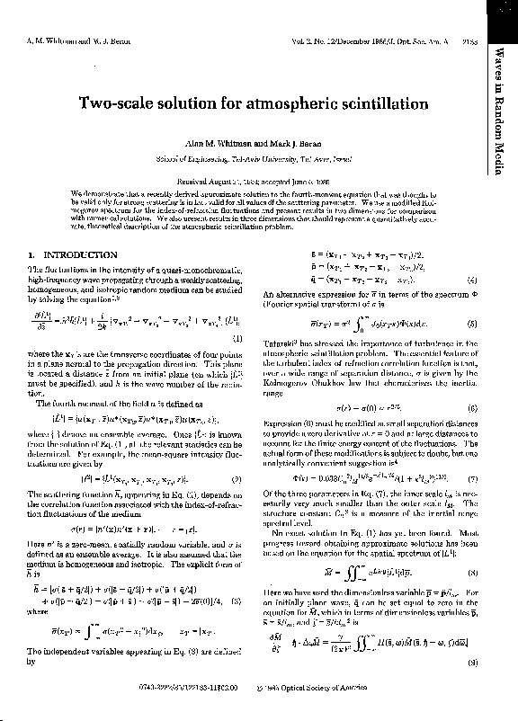 (PDF) Two-scale solution for atmospheric scintillation