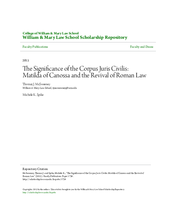 (PDF) The Significance of the Corpus Juris Civilis: Matilda of Canossa ...