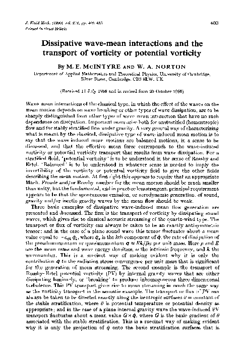 (PDF) Dissipative wave-mean interactions and the transport of vorticity or potential vorticity