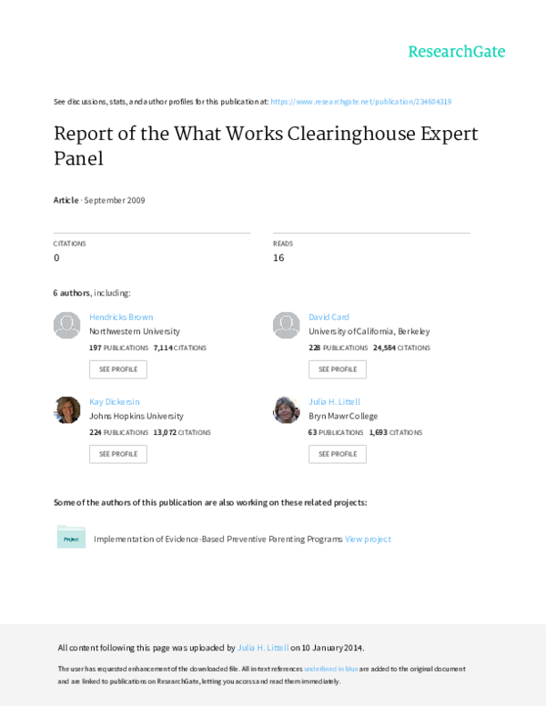 (PDF) Report of the What Works Clearinghouse Expert Panel | Julia ...