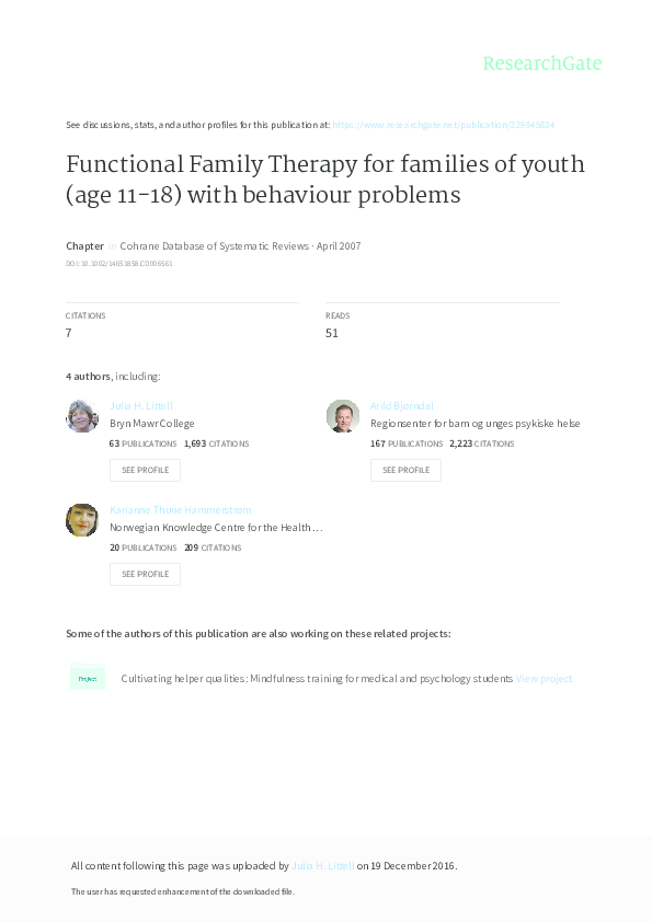 (PDF) Functional family therapy for families of youth (ages 11 - 18 ...