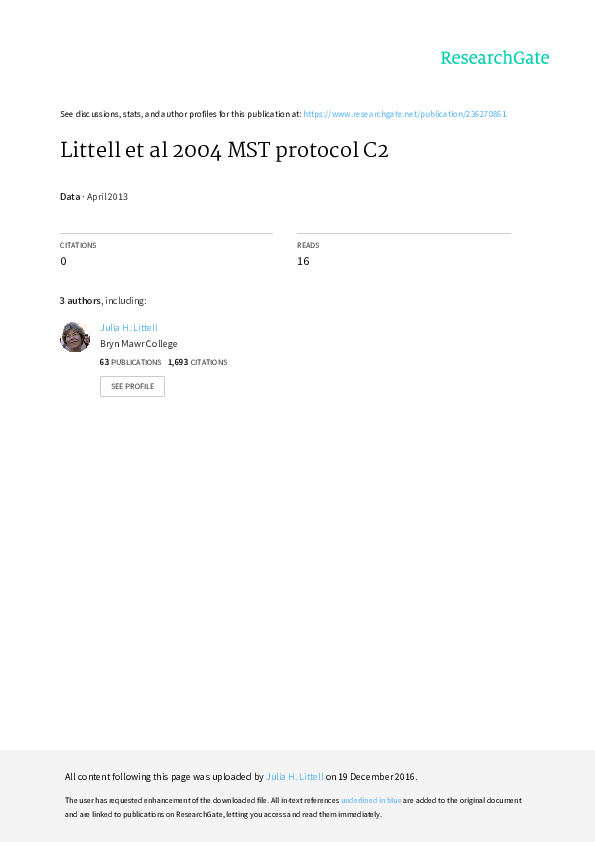 (PDF) Littell et al 2004 MST protocol C2 | Julia Littell - Academia.edu