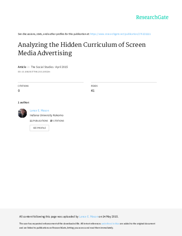 (PDF) Analyzing the Hidden Curriculum of Screen Media Advertising