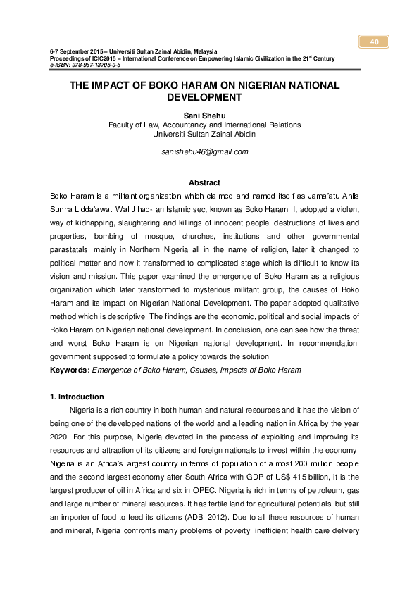 (PDF) THE IMPACT OF BOKO HARAM ON NIGERIAN NATIONAL DEVELOPMENT