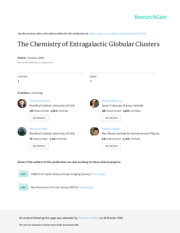 (PDF) The Chemistry of Extragalactic Globular Clusters