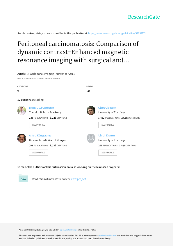 (PDF) Peritoneal carcinomatosis: comparison of dynamic contrast-enhanced magnetic resonance ...