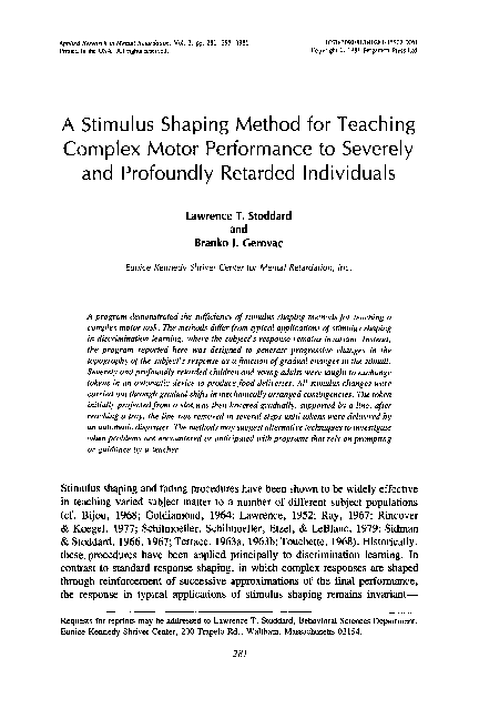 (PDF) A stimulus shaping method for teaching complex motor performance ...