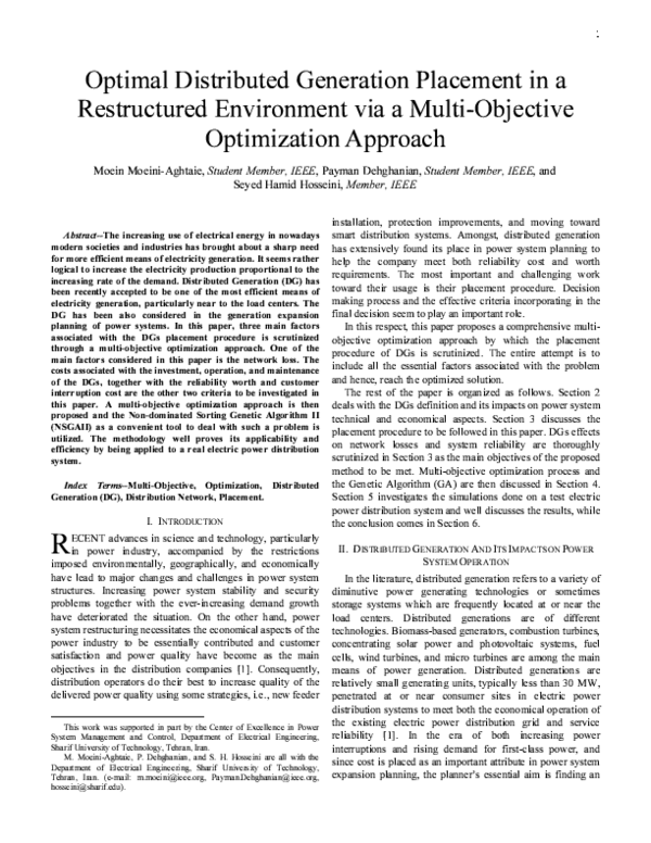 Pdf Optimal Distributed Generation Placement In A Restructured