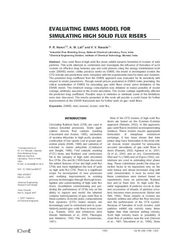 (PDF) Evaluating EMMS Model for Simulating High Solid Flux Risers